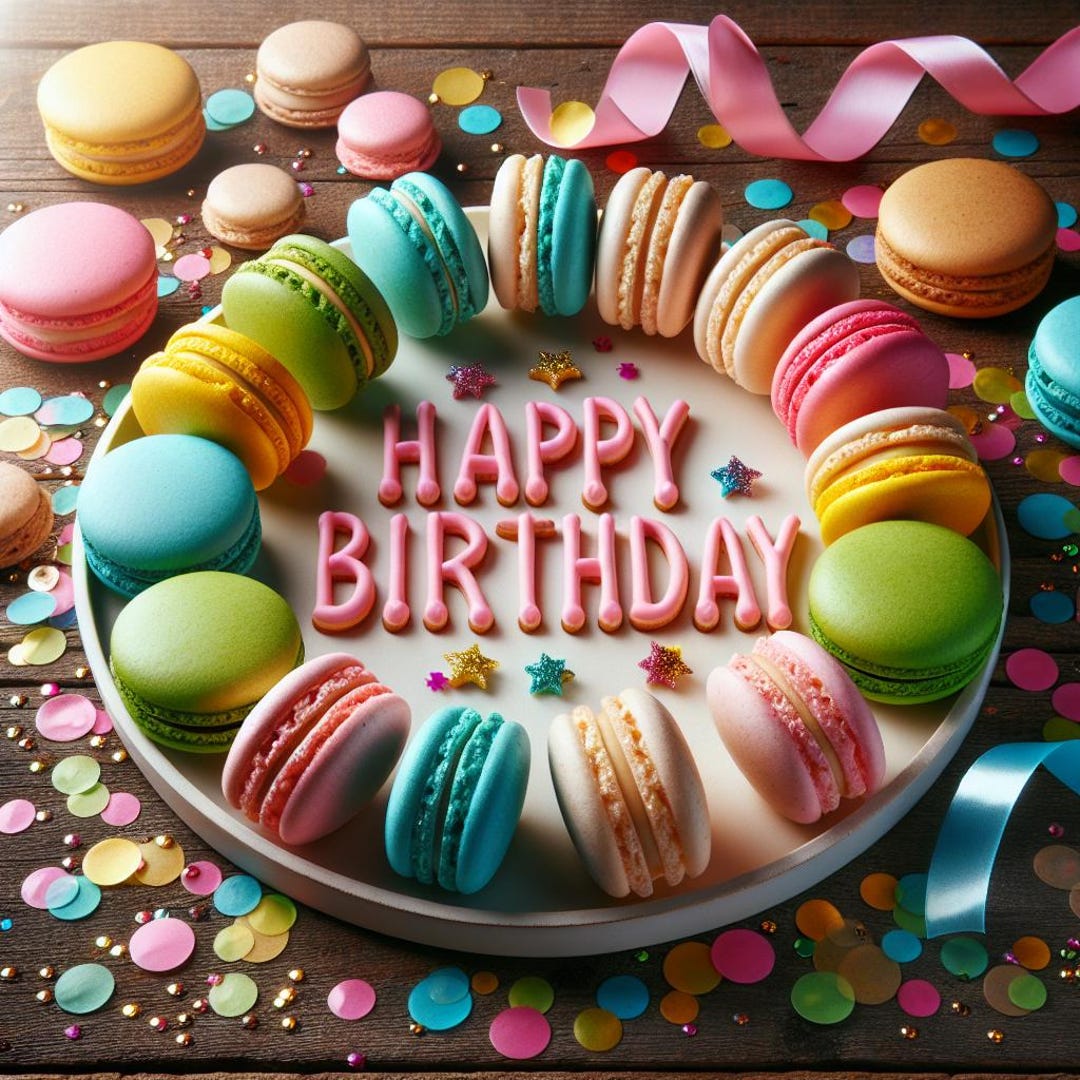 Colorful Macaron "happy Birthday" Digital Print - Centerpiece, Gourmet ...