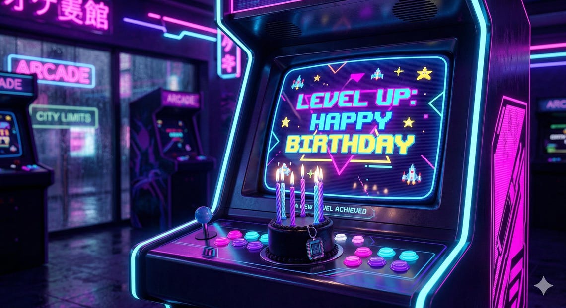 Level up Arcade Birthday Card – Neon Printable Retro Gaming (digital ...