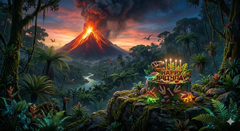 Dinosaur Volcano Birthday Bundle | Animated Kids Party Ecard, Digital ...