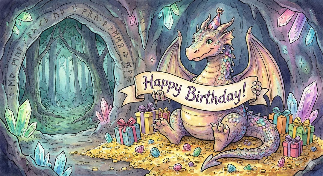 Dragon Birthday Ecard & Matching Print Bundle | Animated Crystal Cave ...