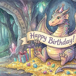 Dragon Birthday Ecard & Matching Print Bundle | Animated Crystal Cave ...
