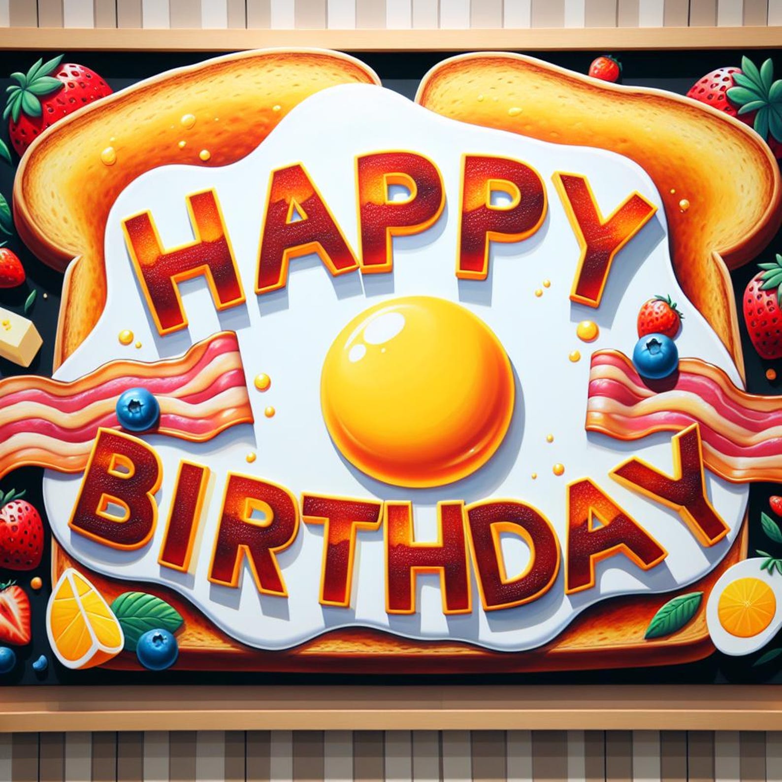 Happy Birthday Graphic for Foodies -digital Print at Home, Eggs, Bacon ...
