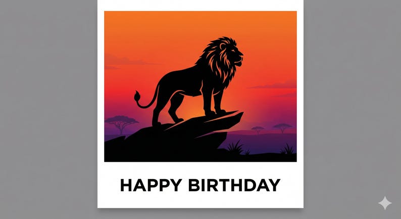 Lion Birthday Card Print | Sunset Animal Silhouette| Wildlife Safari ...