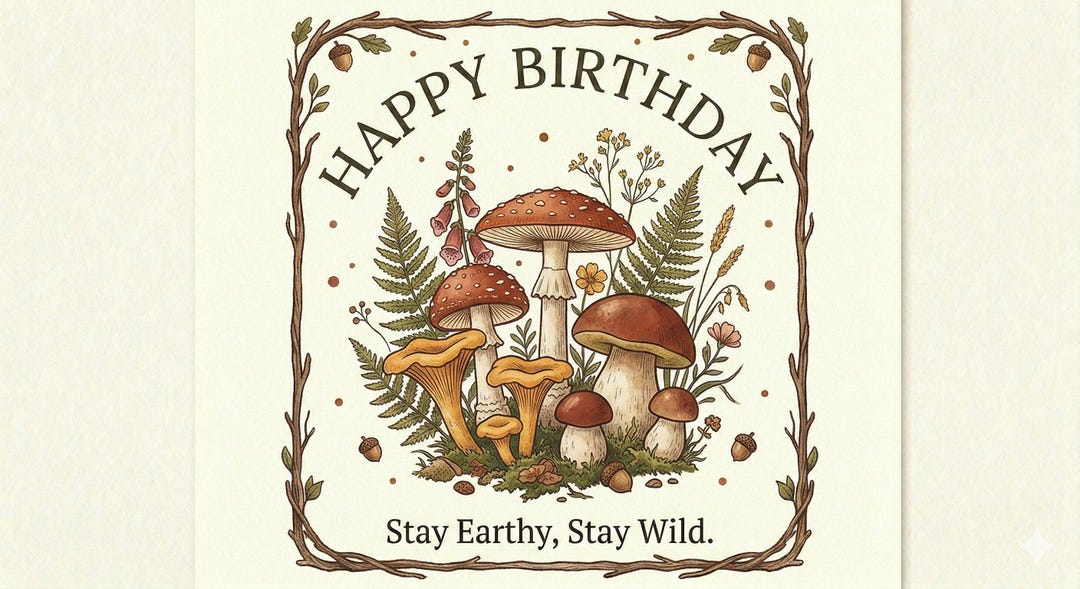 Mushroom Happy Birthday PNG, Botanical Woodland Digital Poster, Stay ...