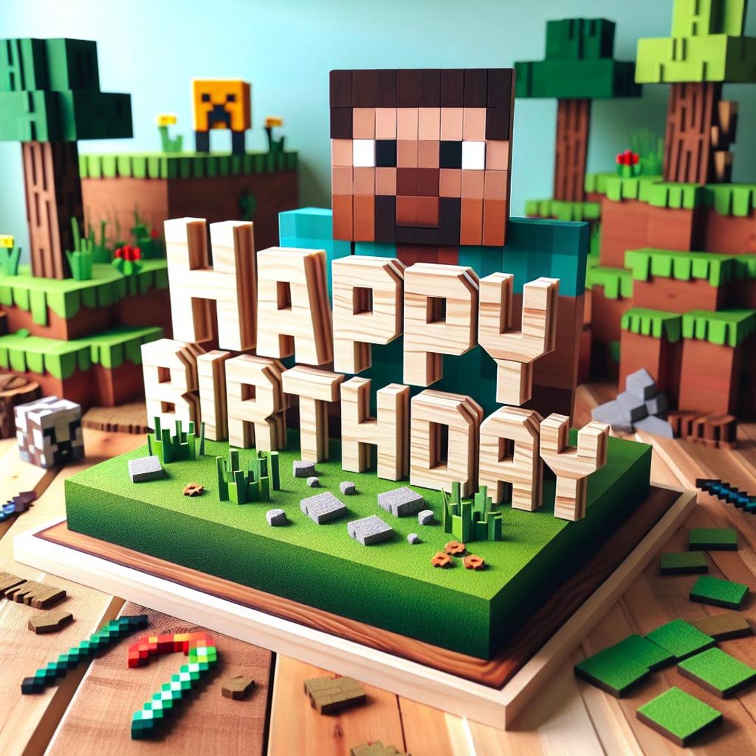 Minecraft Birthday Decoration – Pixelated Steve, Trees (printable ...