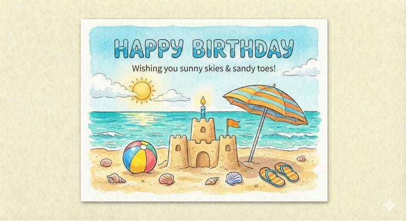 Animated Beach Birthday Invitation – Watercolor Sandcastle Summer Video ...