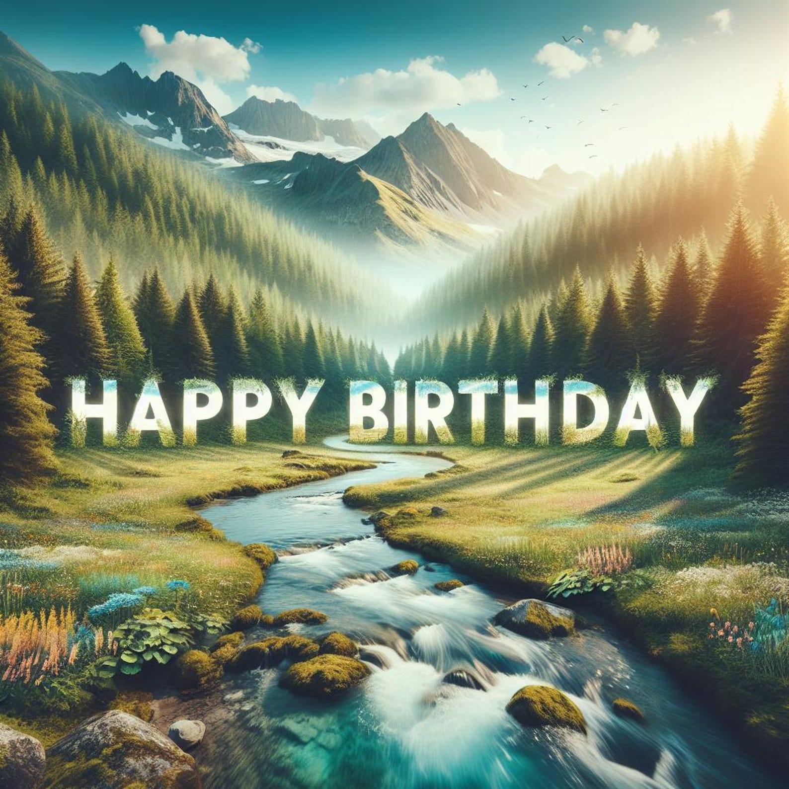 Mountain River Birthday Card Alternative: Printable Nature Art (digital ...