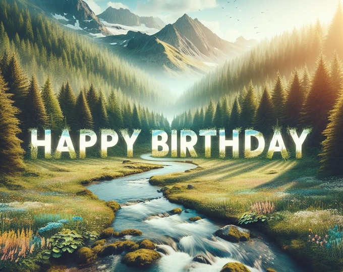 Mountain River Birthday Card Alternative: Printable Nature Art (digital ...
