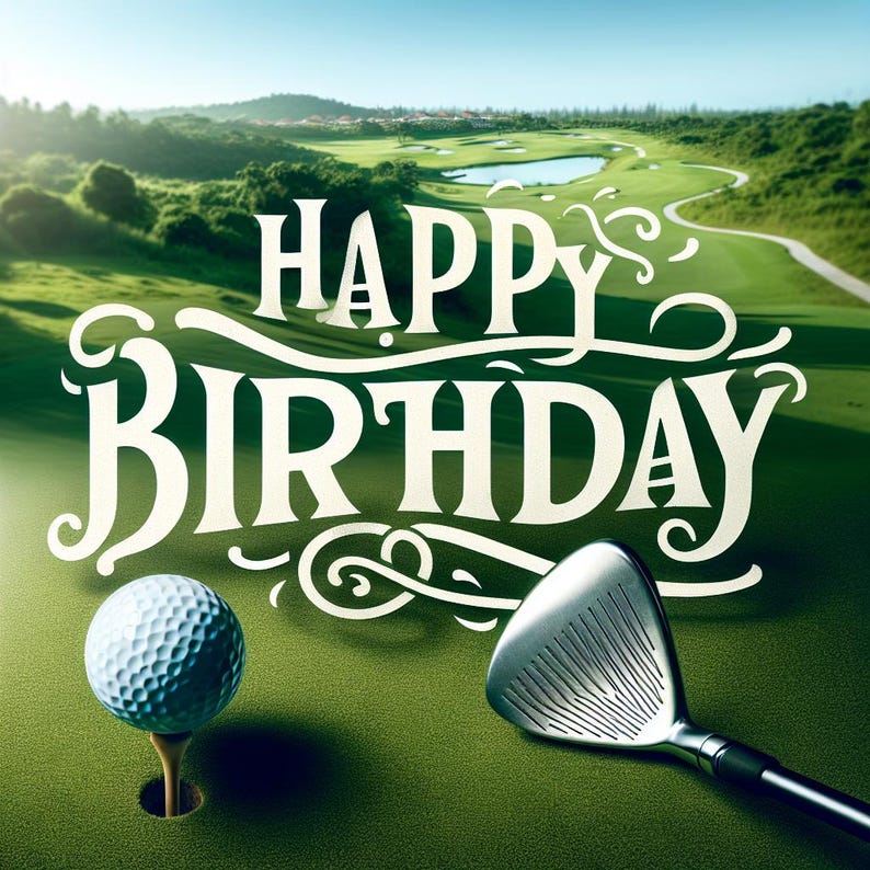 Happy Birthday Golf Course Art: Golfer Bday Party Decor (digital ...