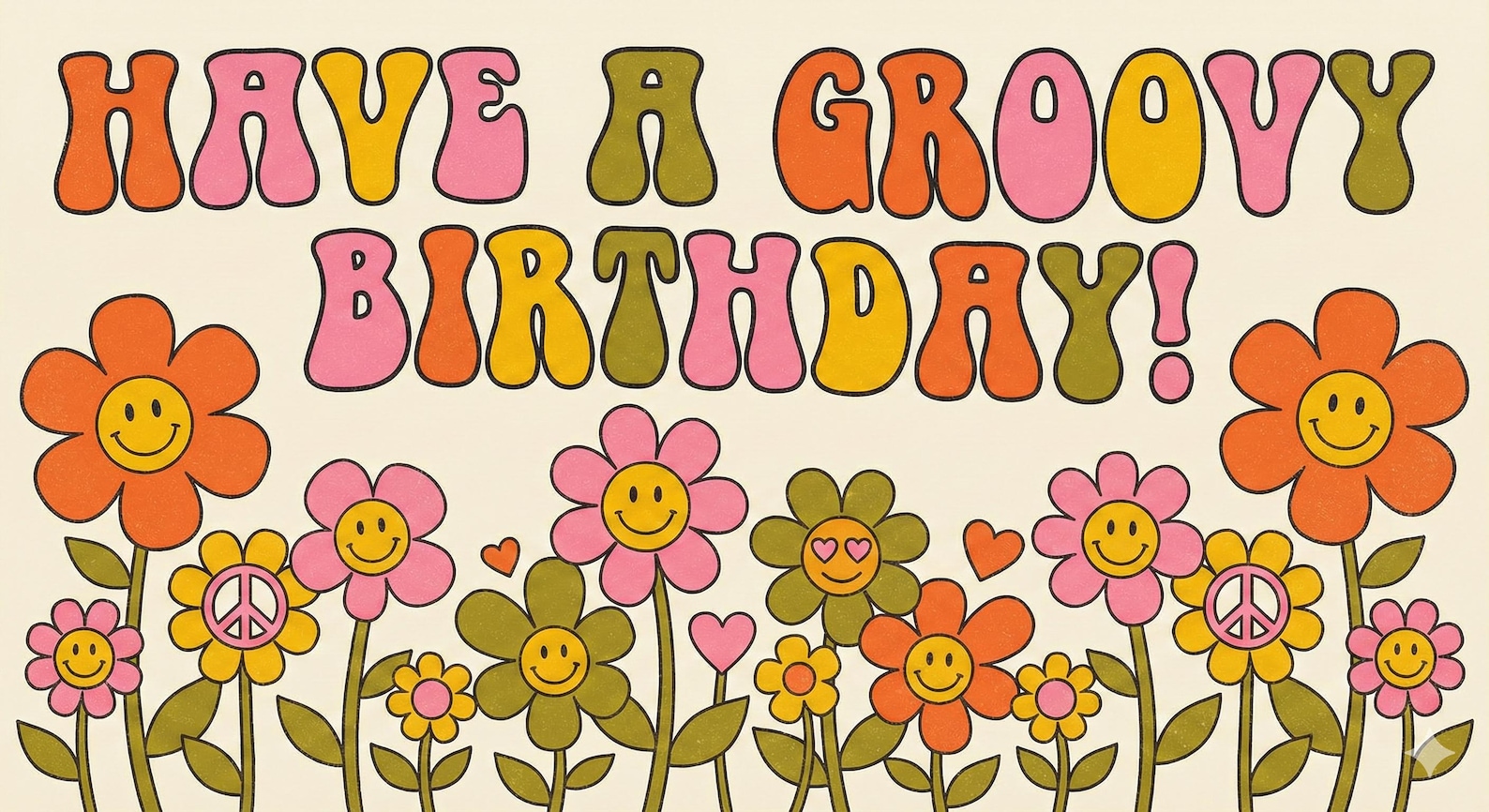 Groovy Birthday Card Print, Retro Floral Printable, Flower Power Wall ...
