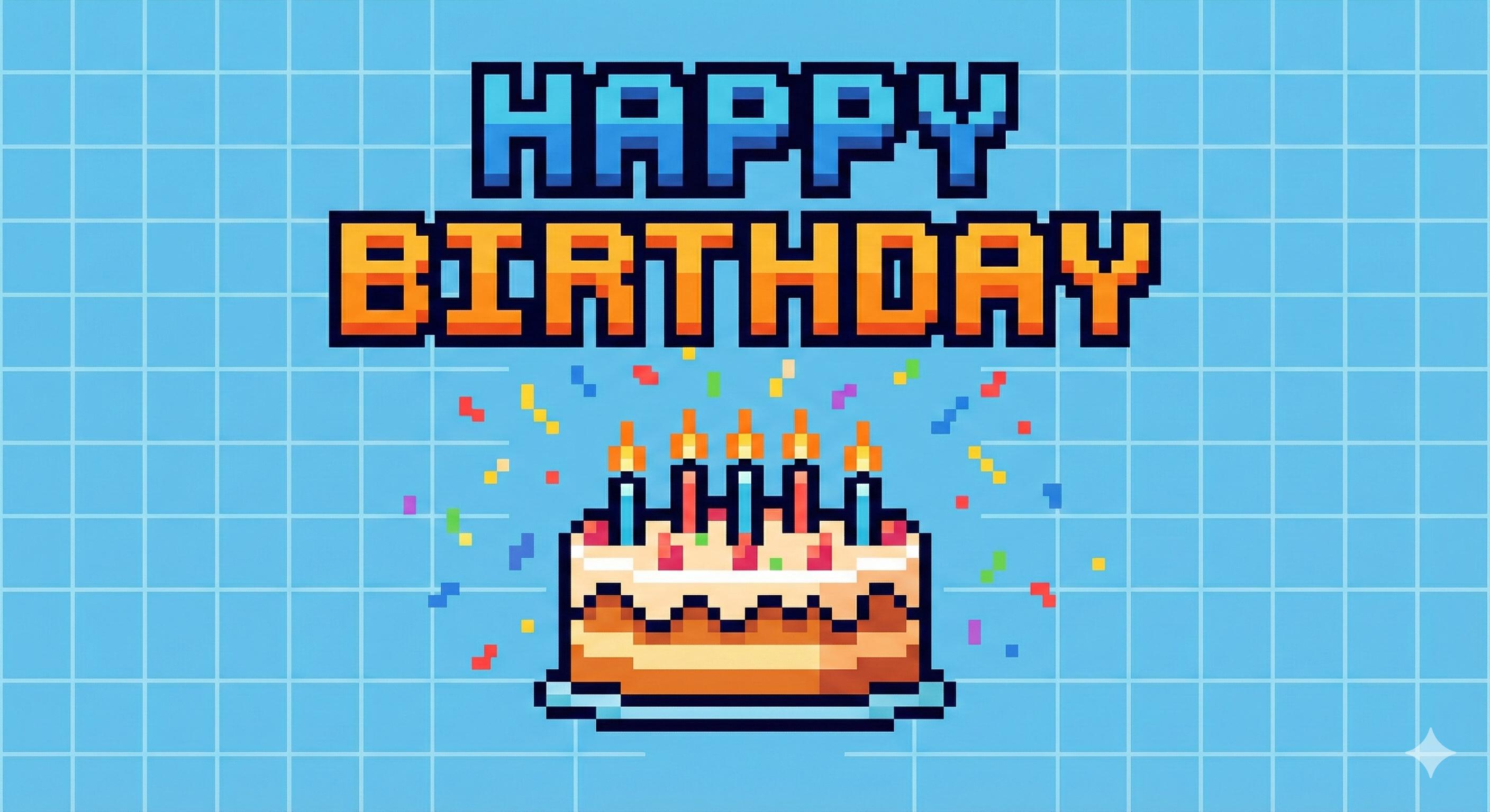 8 Bit Birthday Card, Pixel Art Gamer Cake, Level up Party (digital ...