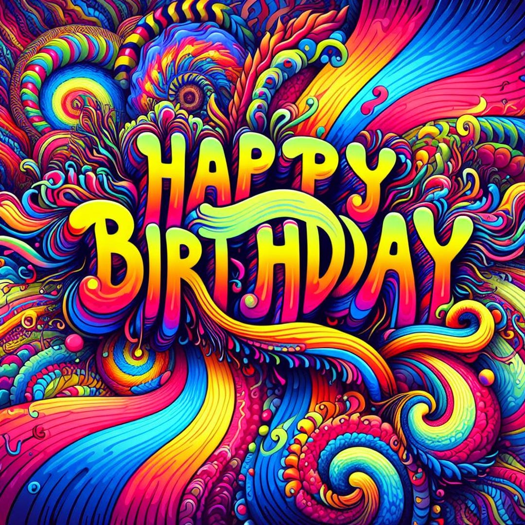 Psychedelic Happy Birthday Art Print: Groovy Swirls (digital Download ...