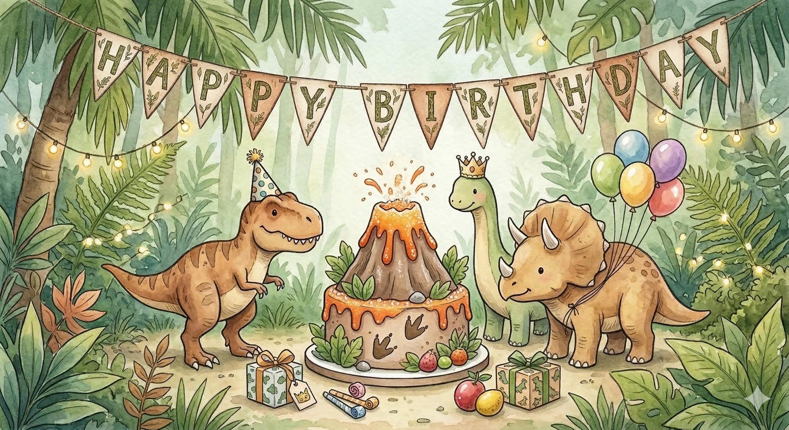 Dinosaur Birthday Card Print – T-rex Volcano Jungle Party (digital ...