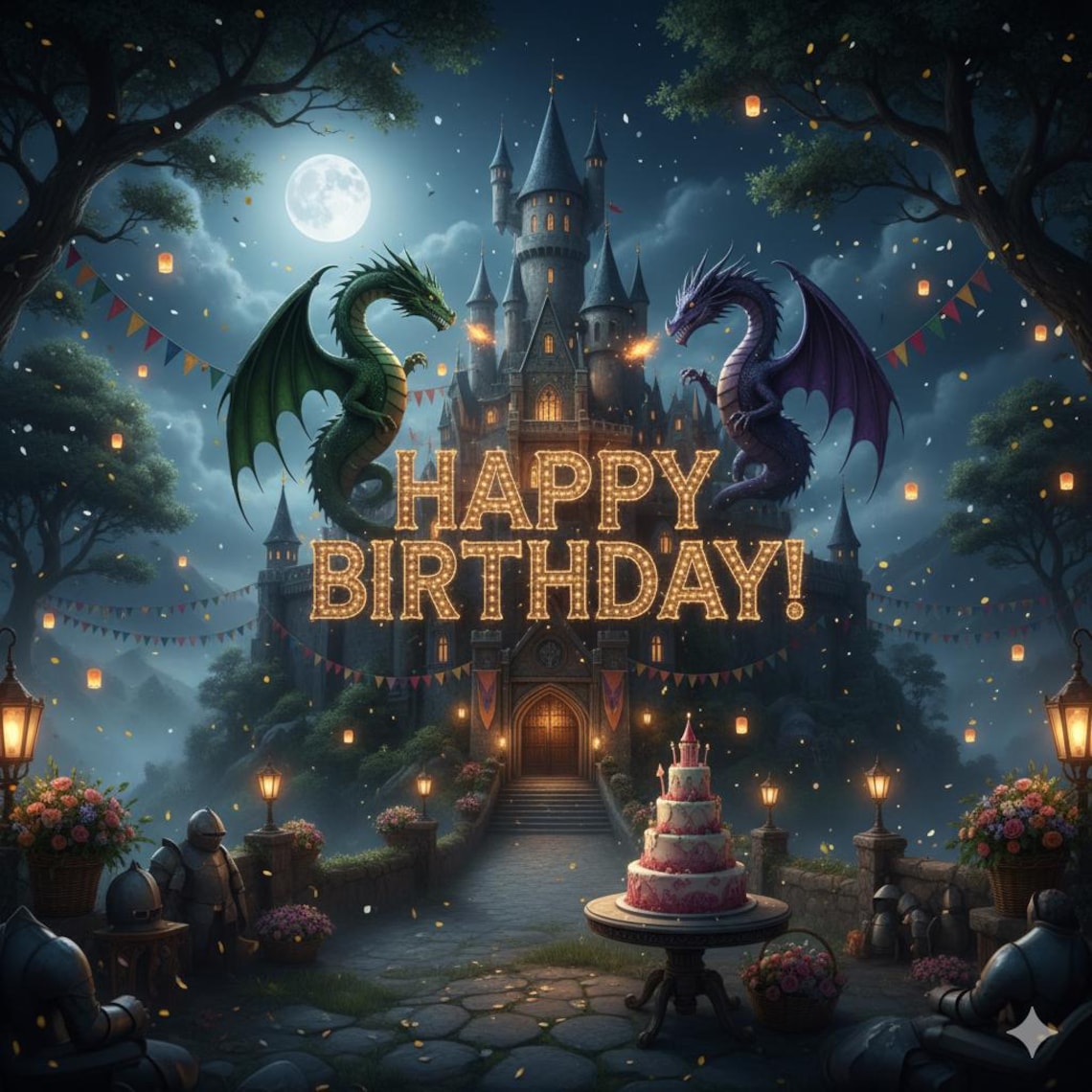 Dragon Birthday Ecard & Sign: Medieval Castle Party (digital Download ...