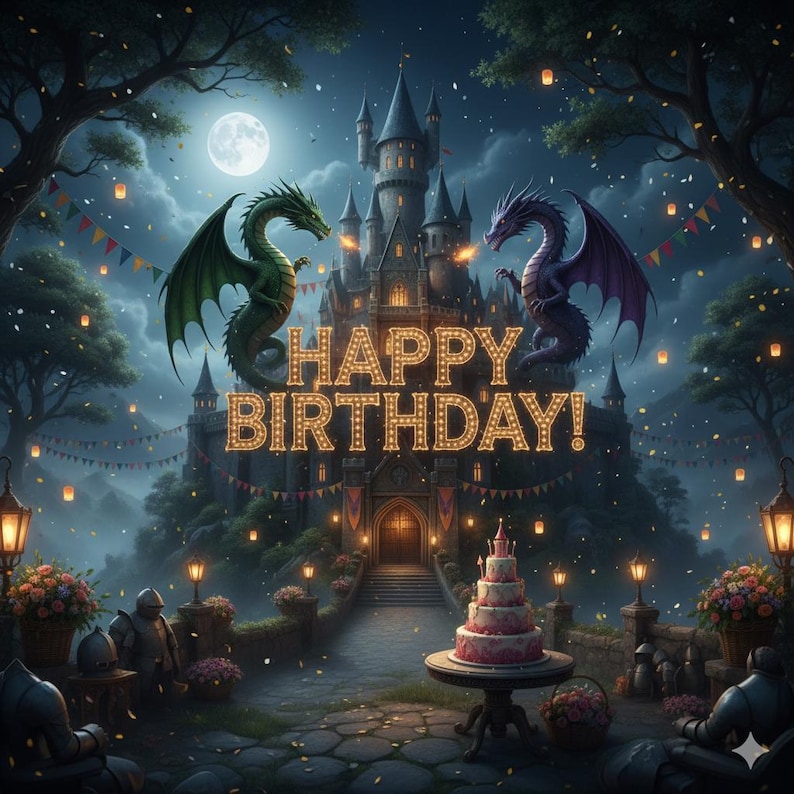 Dragon Birthday Ecard & Sign: Medieval Castle Party (digital Download ...