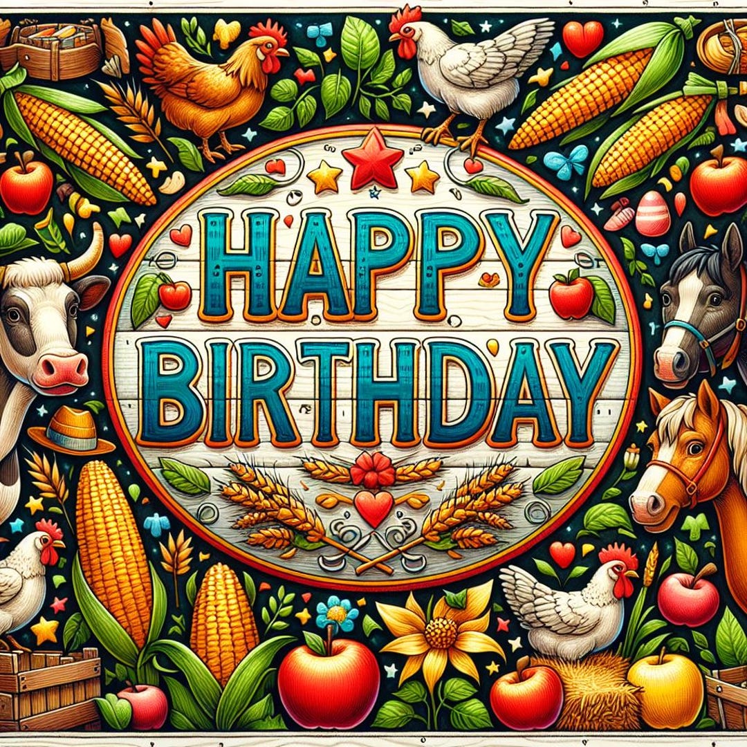 Farm Animals Birthday Art Print: Rustic Barnyard Decor (digital ...