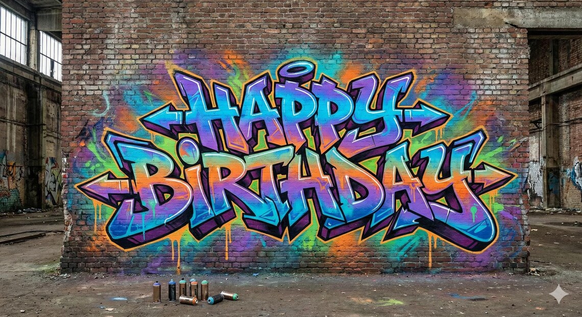 Graffiti Happy Birthday Card, Urban Street Art Print, Printable ...