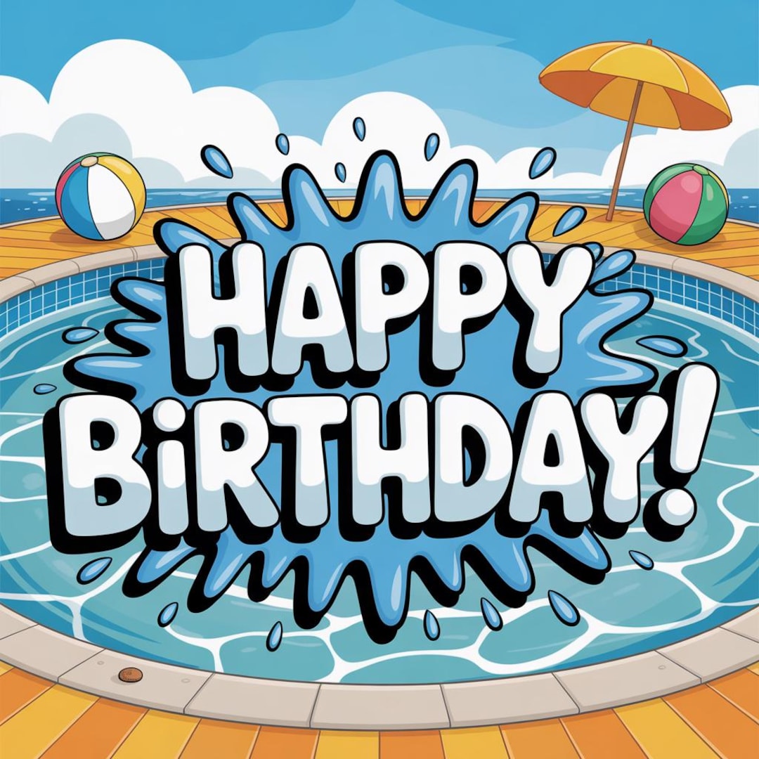 Pool Party "happy Birthday" Print: Summer Beach Ball Art (digital ...