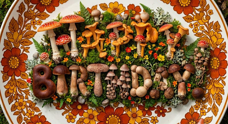 Birthday Mushroom Card Print | Vintage 70s Floral Fungi Botanical ...