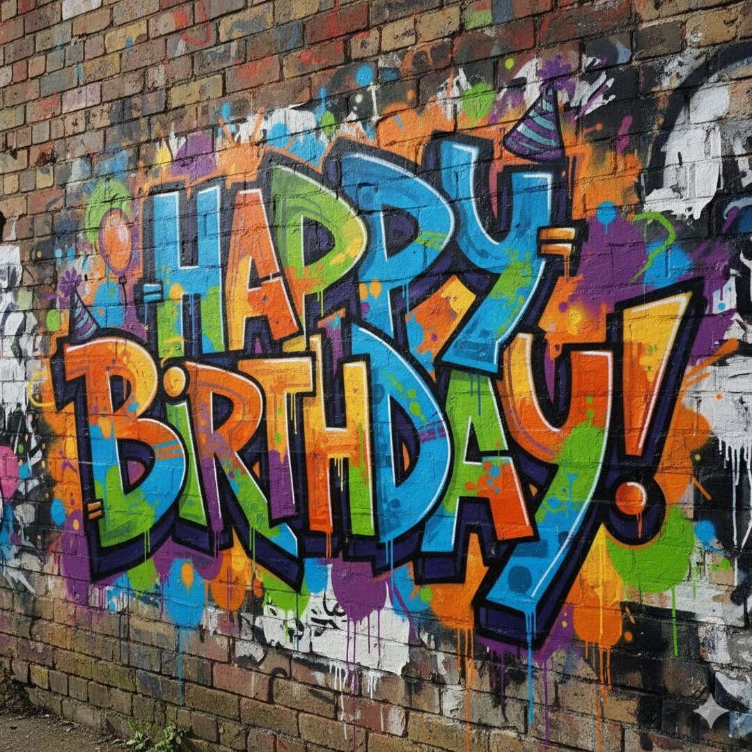 Graffiti Brick Wall Happy Birthday Art Print (digital Download) - Etsy