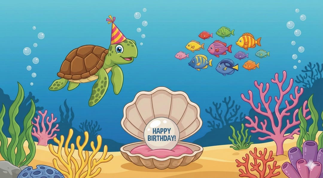Turtle Birthday Card Print, Printable Party Sign, Under the Sea Decor ...