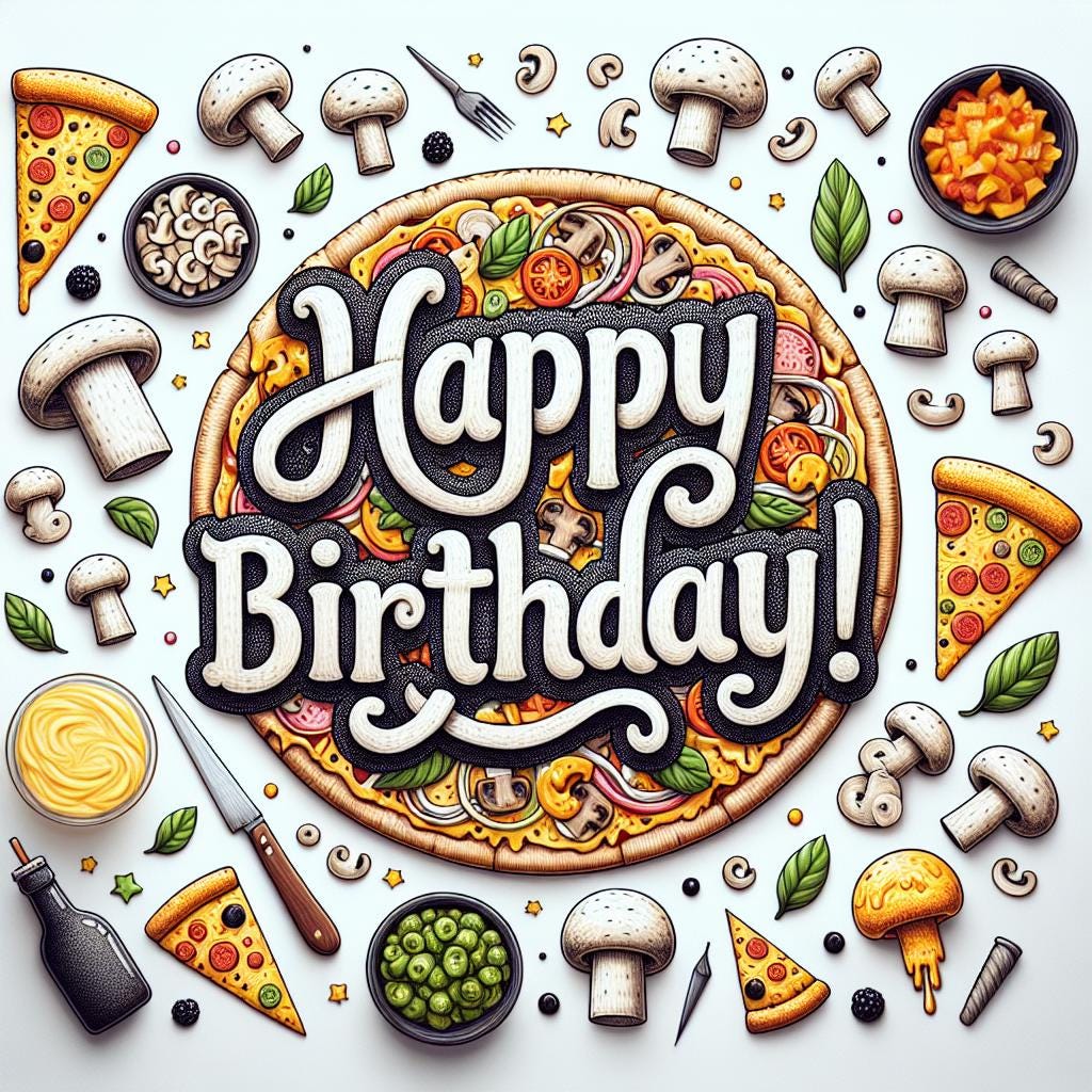 Happy Birthday Pizza & Mushrooms - Party Decor Printable Unique Digital ...