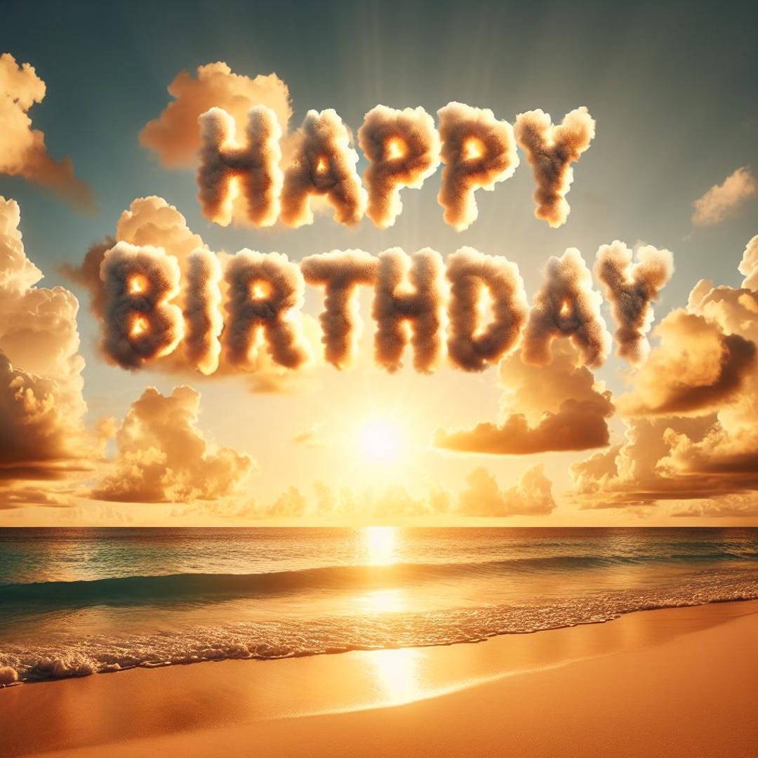 Happy Birthday Sunset Beach Clouds Sky Instant Downloadable, Digital ...