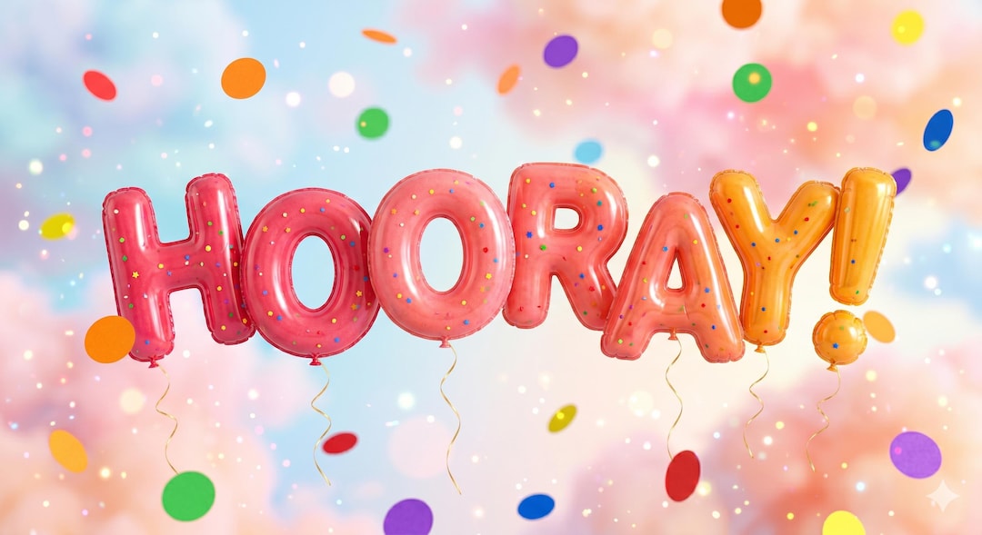 HOORAY Balloon Digital Print | Printable Colorful Confetti Wall Art ...