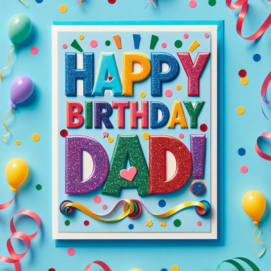 Happy Birthday Dad Glitter Card: Balloons & Confetti (digital Download ...