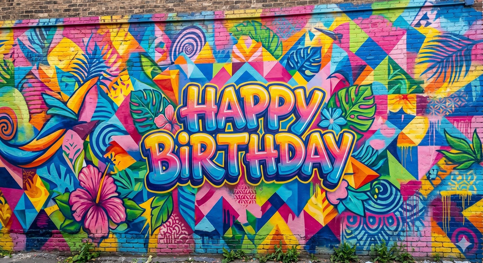 Tropical Graffiti Birthday Card Print, Colorful Street Art Printable ...