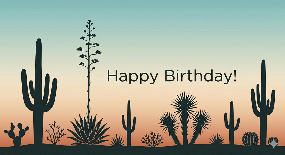Cactus Birthday Card Print. Minimalist Desert Silhouette Graphic | Boho ...