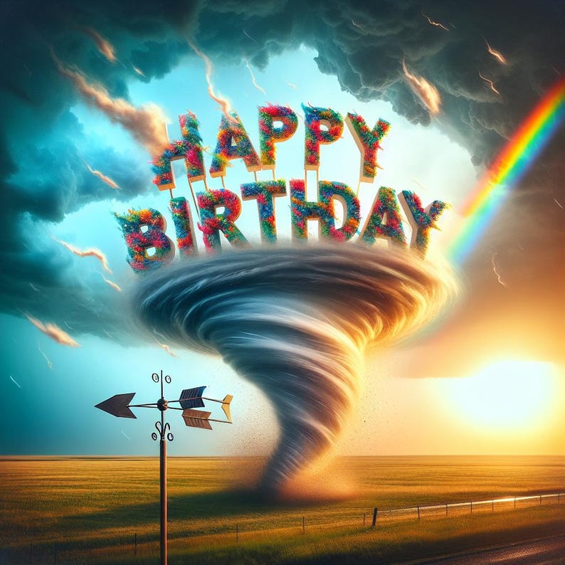 Storm Chaser Happy Birthday Tornado & Rainbow Print Dramatic Sky ...