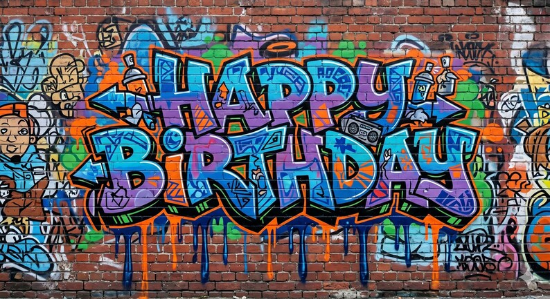 Graffiti Happy Birthday Card Print, Urban Street Art, Printable Party ...