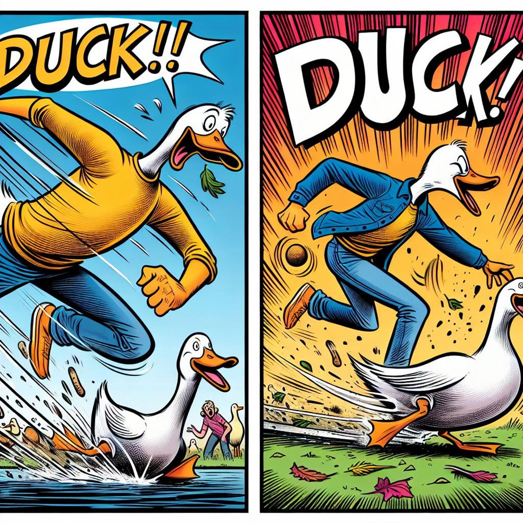 Duck Duck Goose Comic Book Style Funny Graphic Tee Shirt Duck Man ...