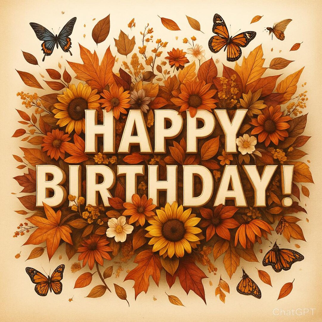 Happy Birthday Flowers and Butterflies Fall Autumn Printable (digital ...