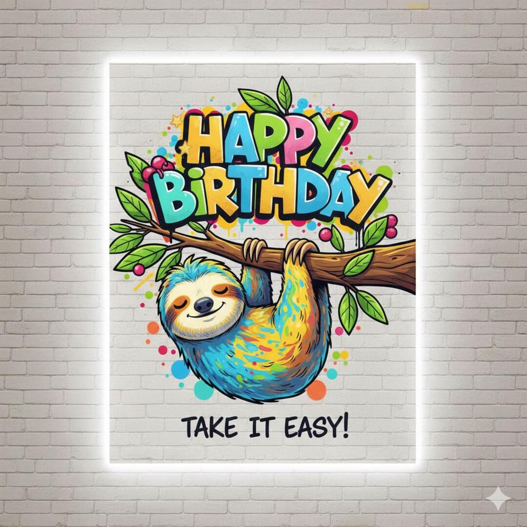 Graffiti Sloth Birthday Poster, Funny Kids Party Decor (digital ...