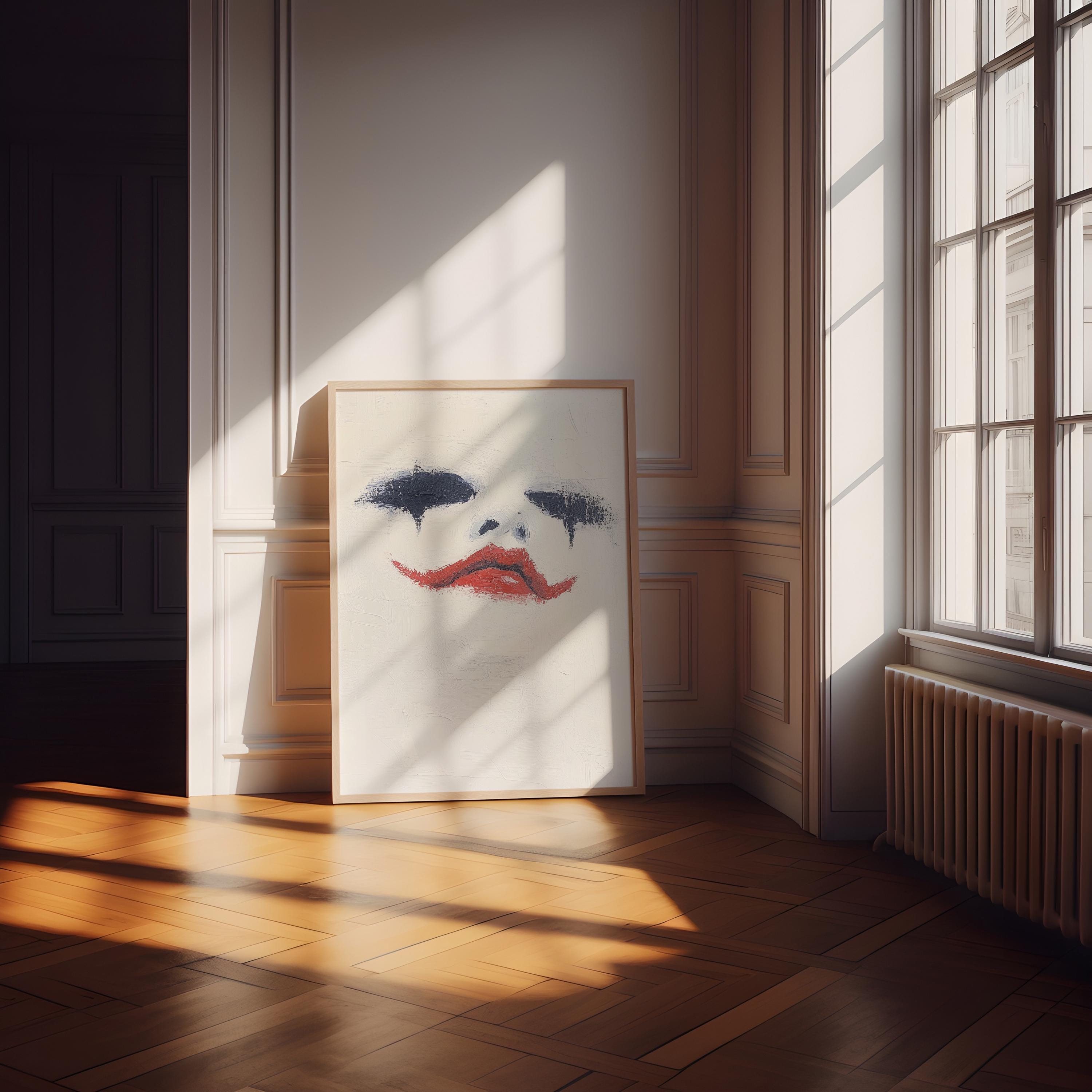 Abstract Face Art Print – Modern Clown Painting – Bold Red Lips Wall ...