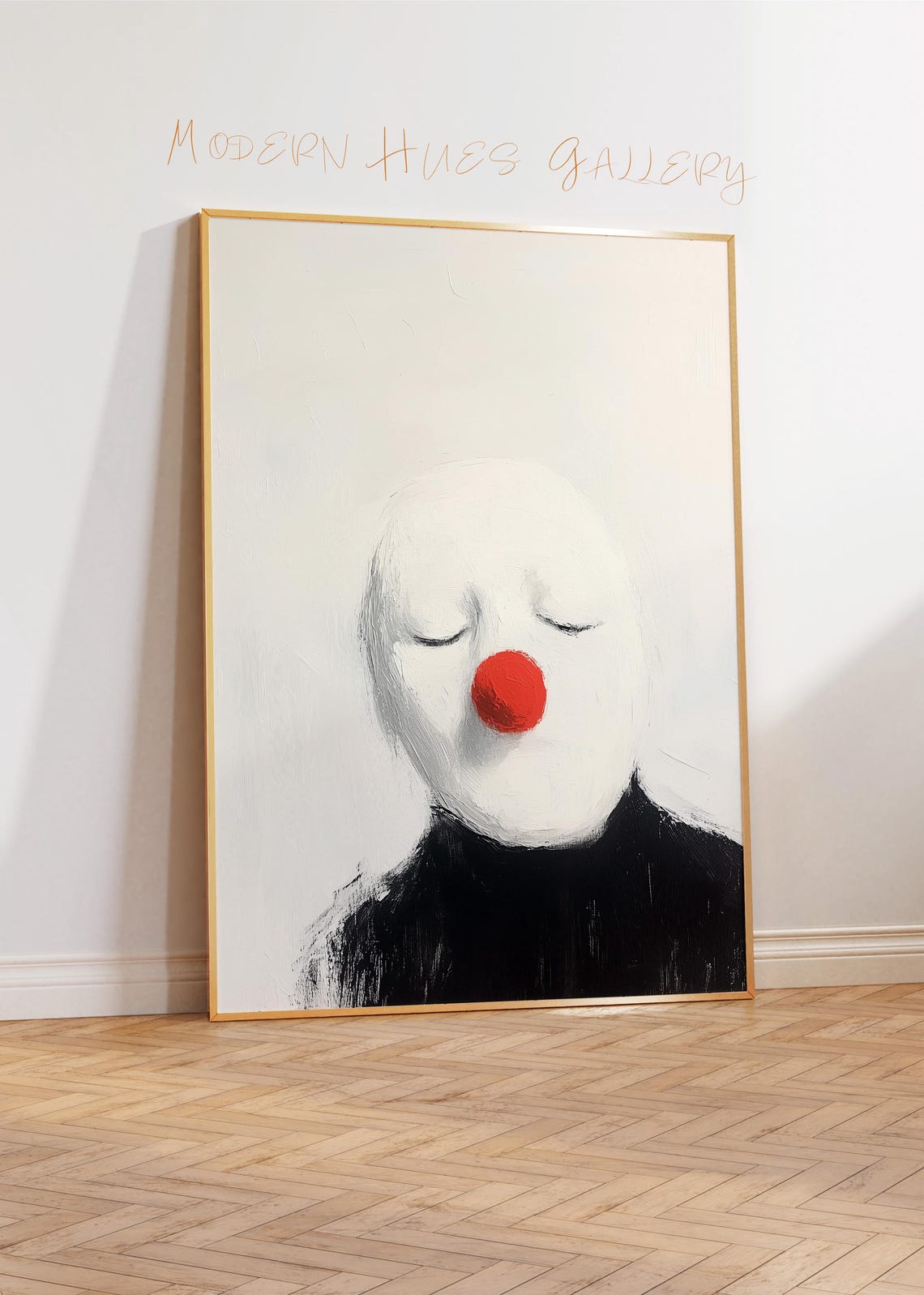 Clown Art Print – Modern Red Nose Portrait – Minimalist Black and White ...