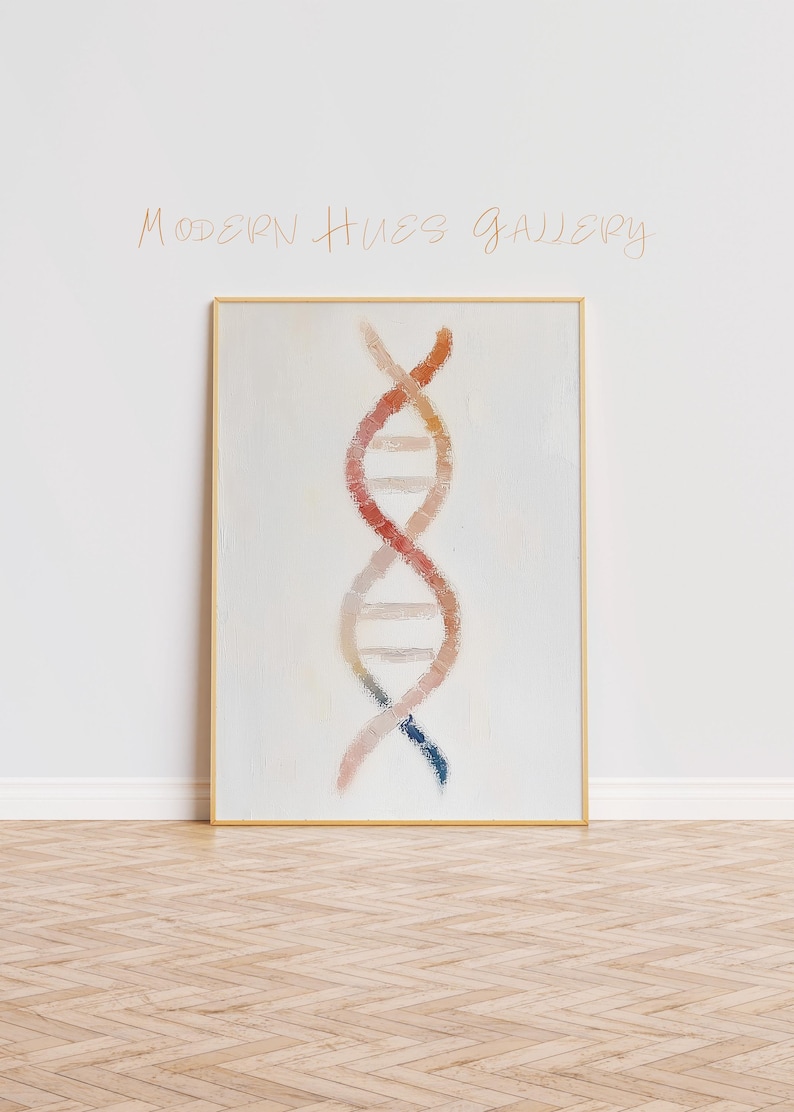 Minimalist DNA Art Print – Abstract Double Helix Painting – Modern ...