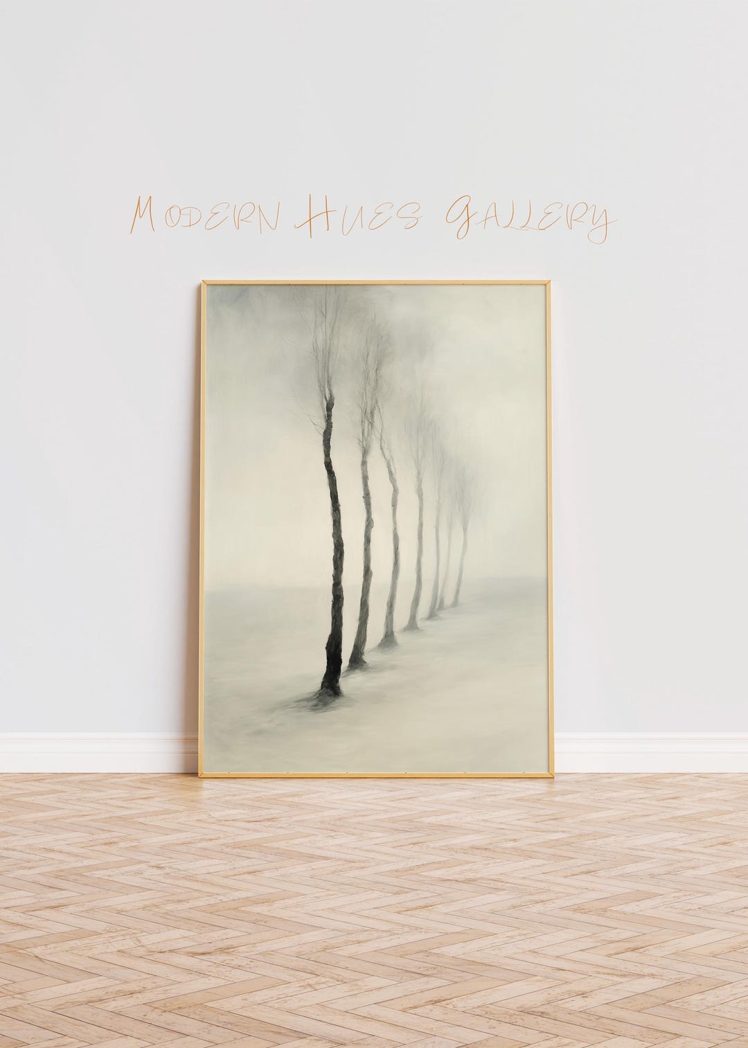 Minimalist Tree Line Art – Foggy Landscape Wall Art – Neutral Forest ...