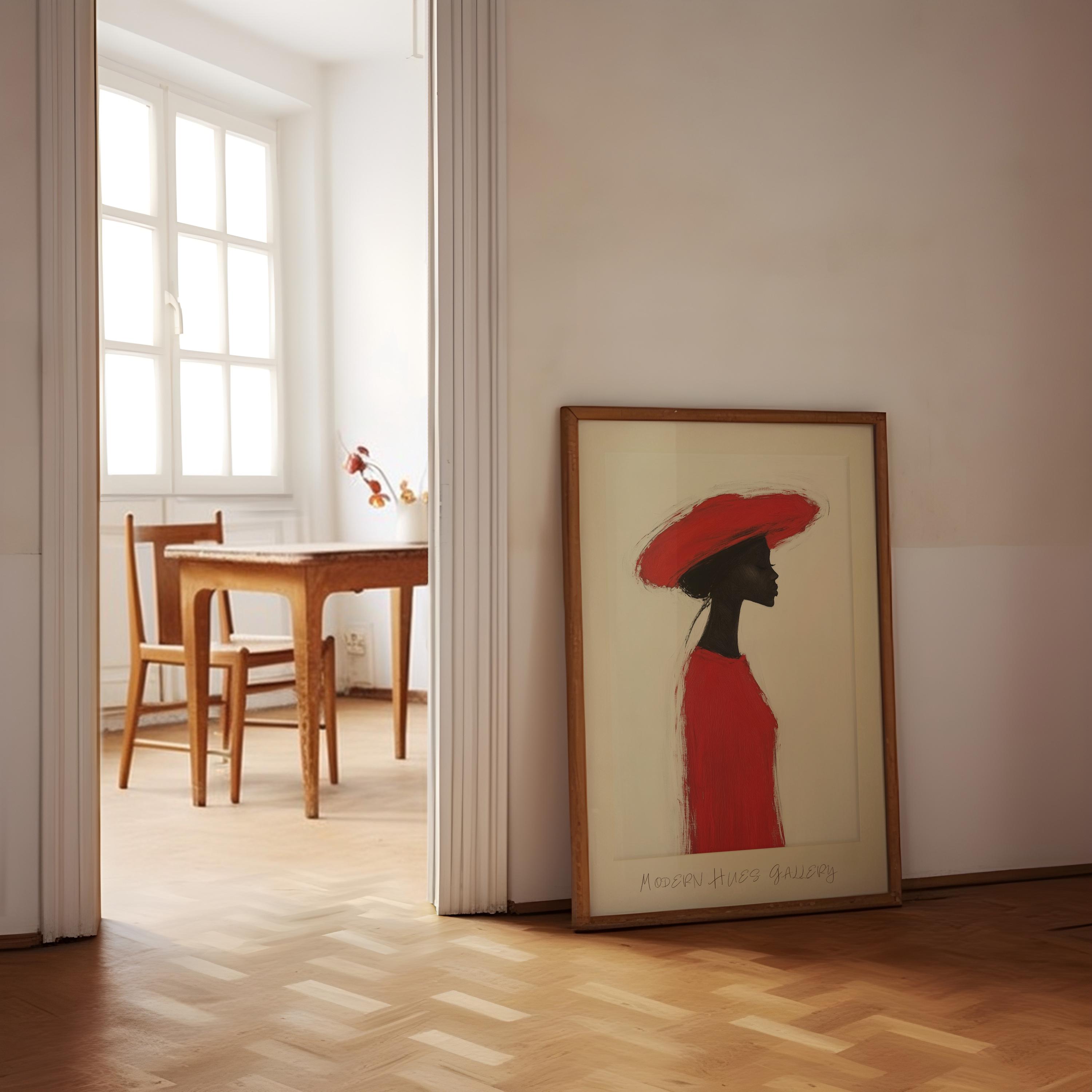 Abstract Red Hat Woman Art Print – Minimalist Wall Art – Modern Female ...