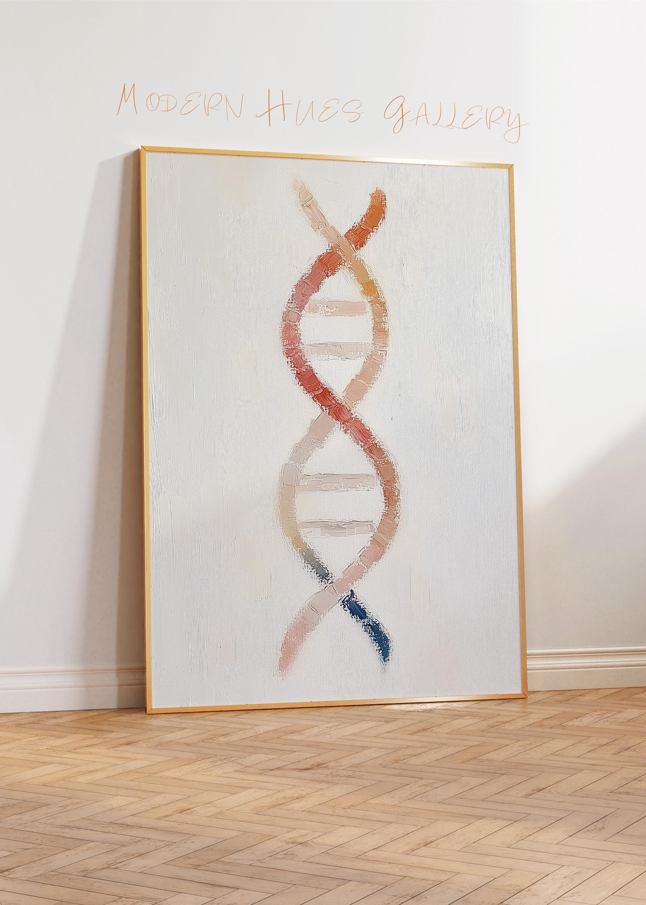 Minimalist DNA Art Print – Abstract Double Helix Painting – Modern ...