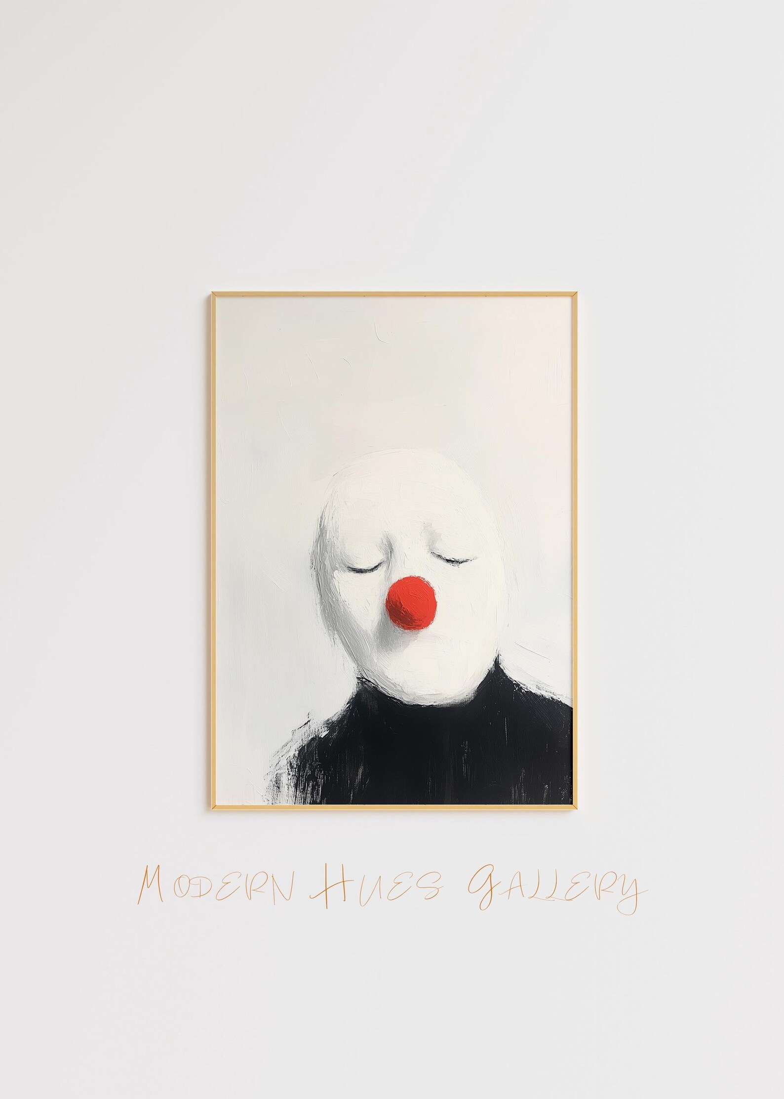 Clown Art Print – Modern Red Nose Portrait – Minimalist Black and White ...