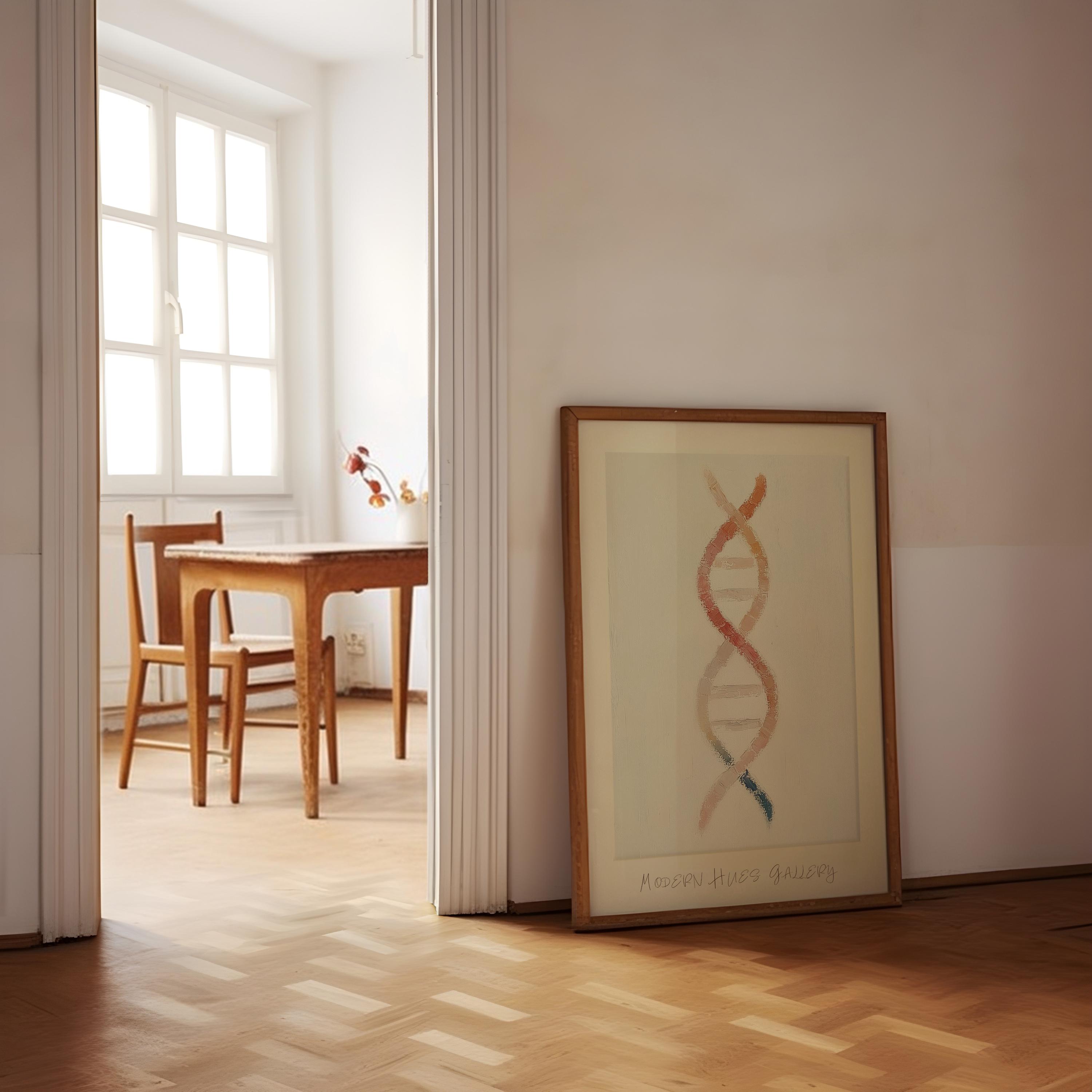 Minimalist DNA Art Print – Abstract Double Helix Painting – Modern ...
