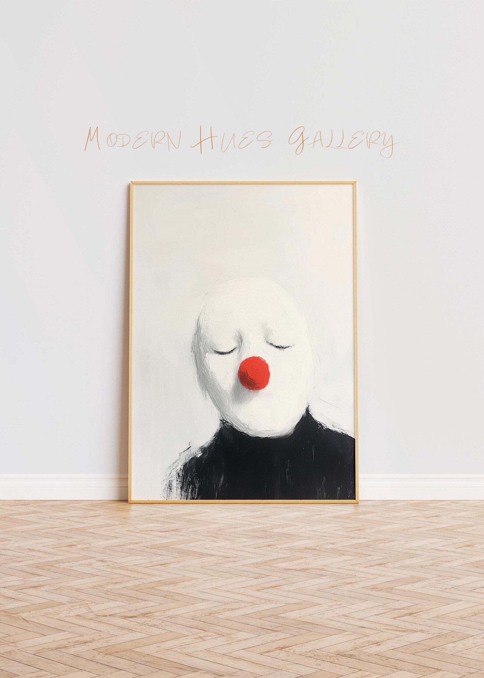 Clown Art Print – Modern Red Nose Portrait – Minimalist Black and White ...