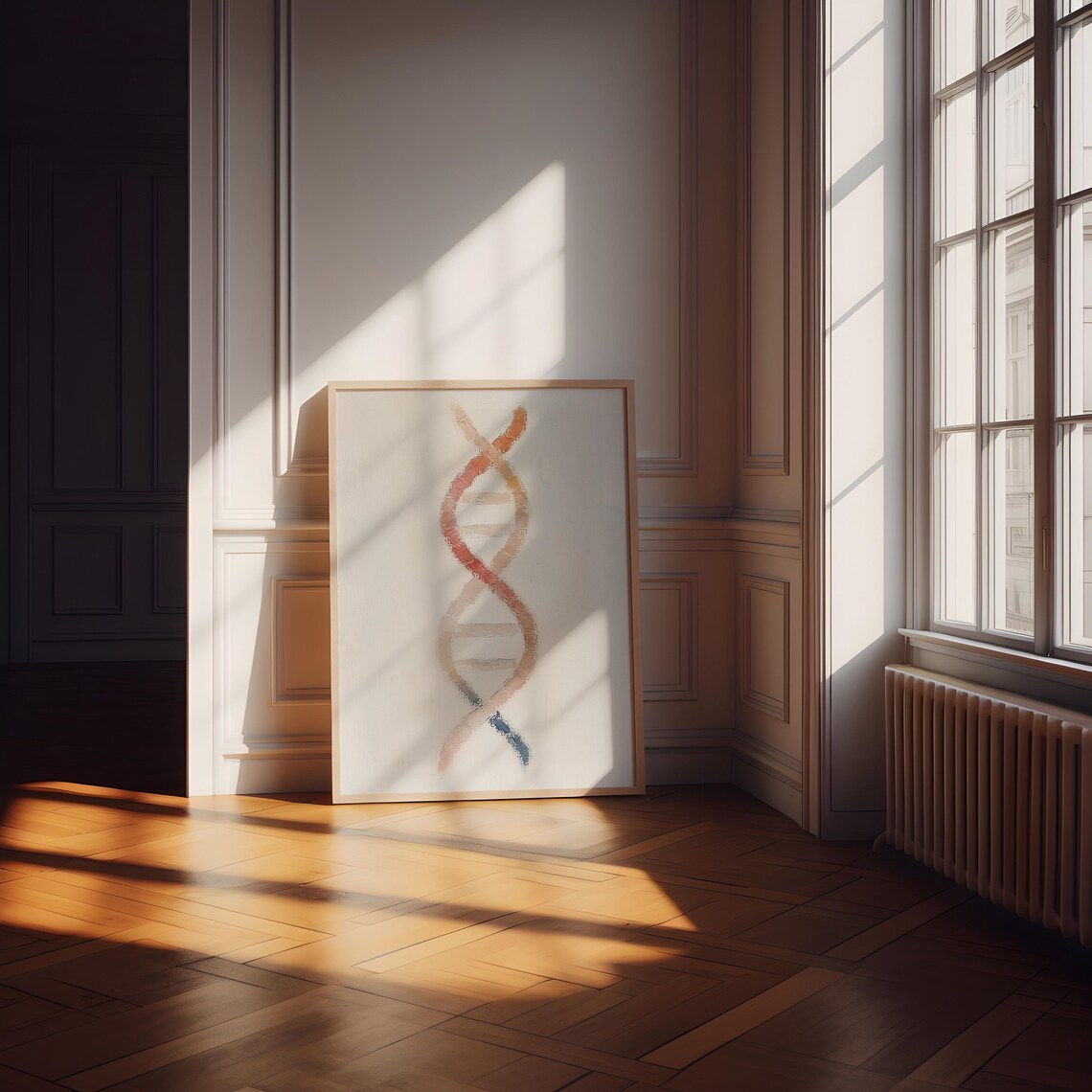 Minimalist DNA Art Print – Abstract Double Helix Painting – Modern ...