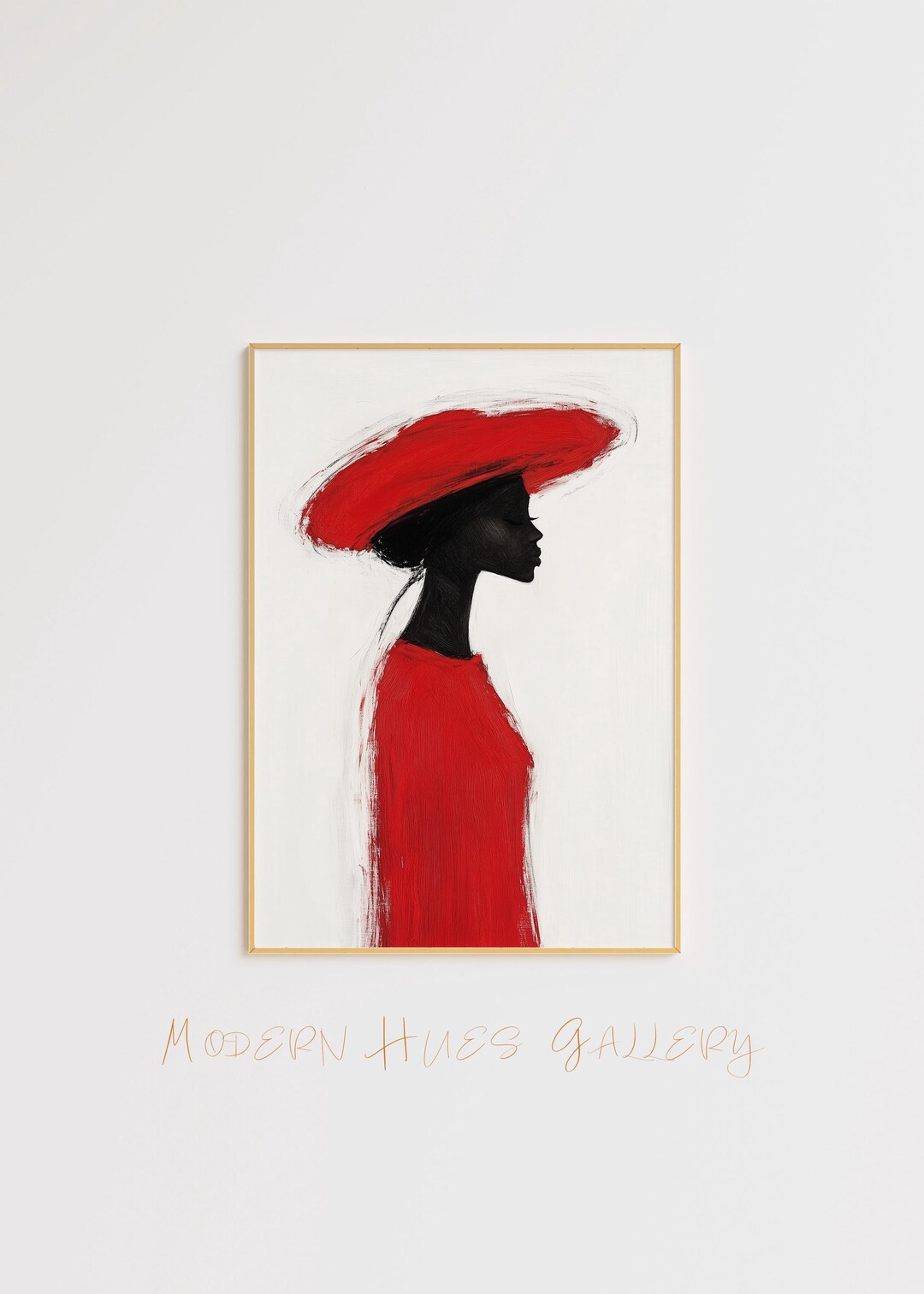 Abstract Red Hat Woman Art Print – Minimalist Wall Art – Modern Female ...