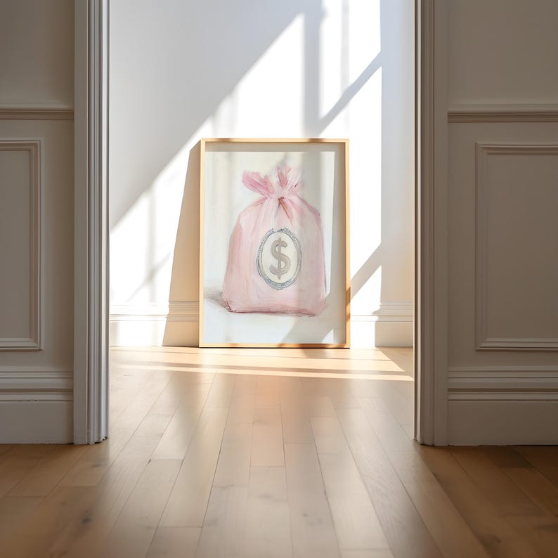 Modern Pink Money Bag Art Trendy Dollar Sign Painting Unique Minimalist ...