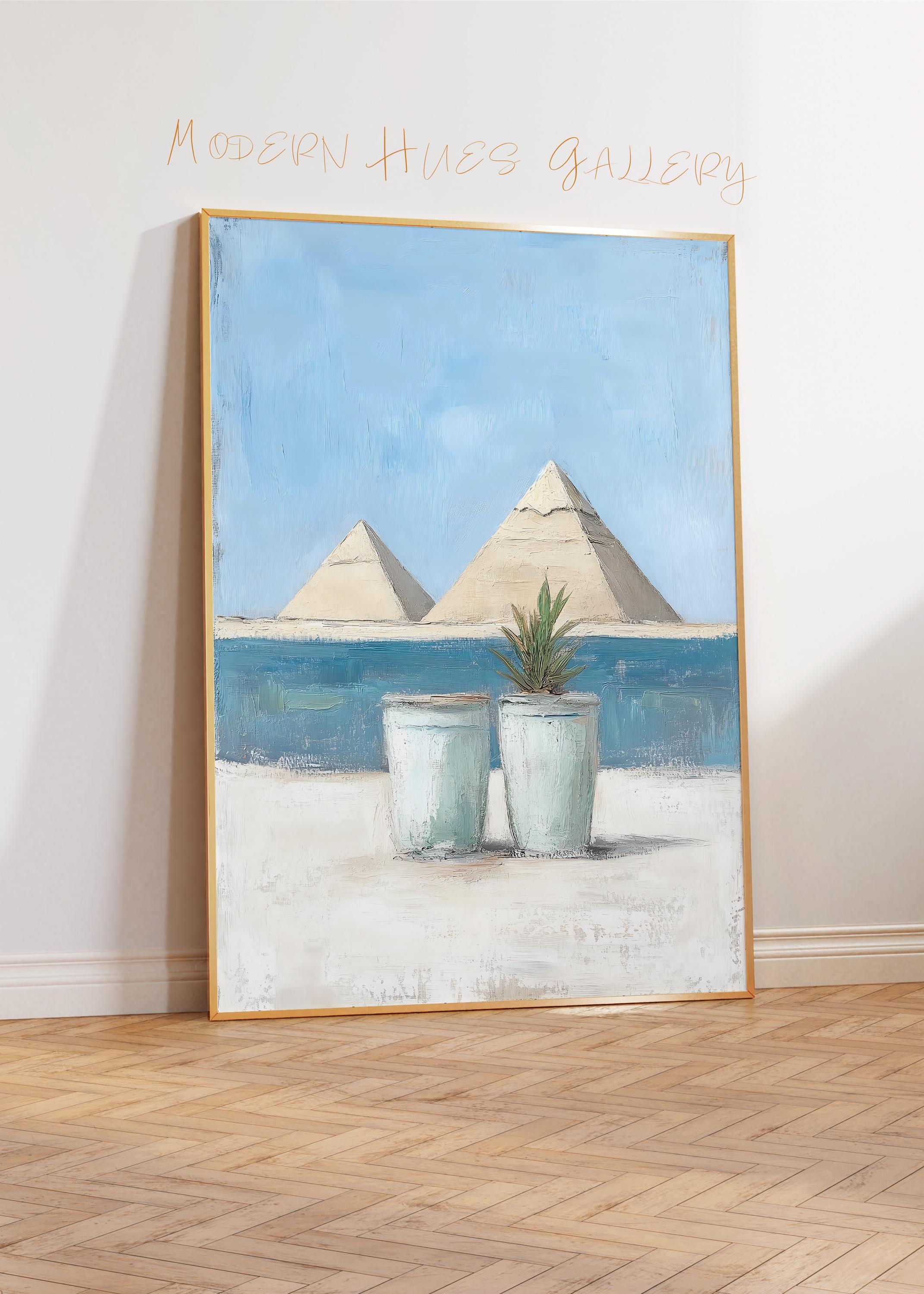 Minimalist Pyramid Landscape Wall Art - Elegant Egypt Themed Poster ...