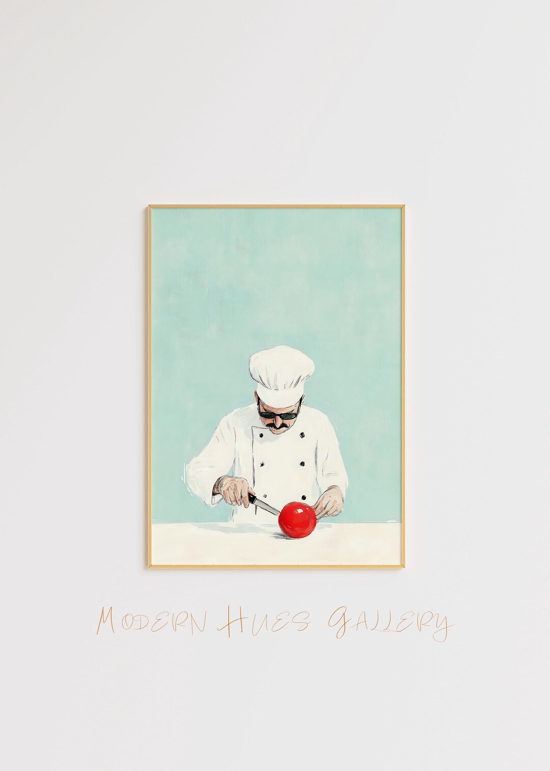Surreal Chef Cutting Red Ball Poster - Digital Art Print for Kitchen ...